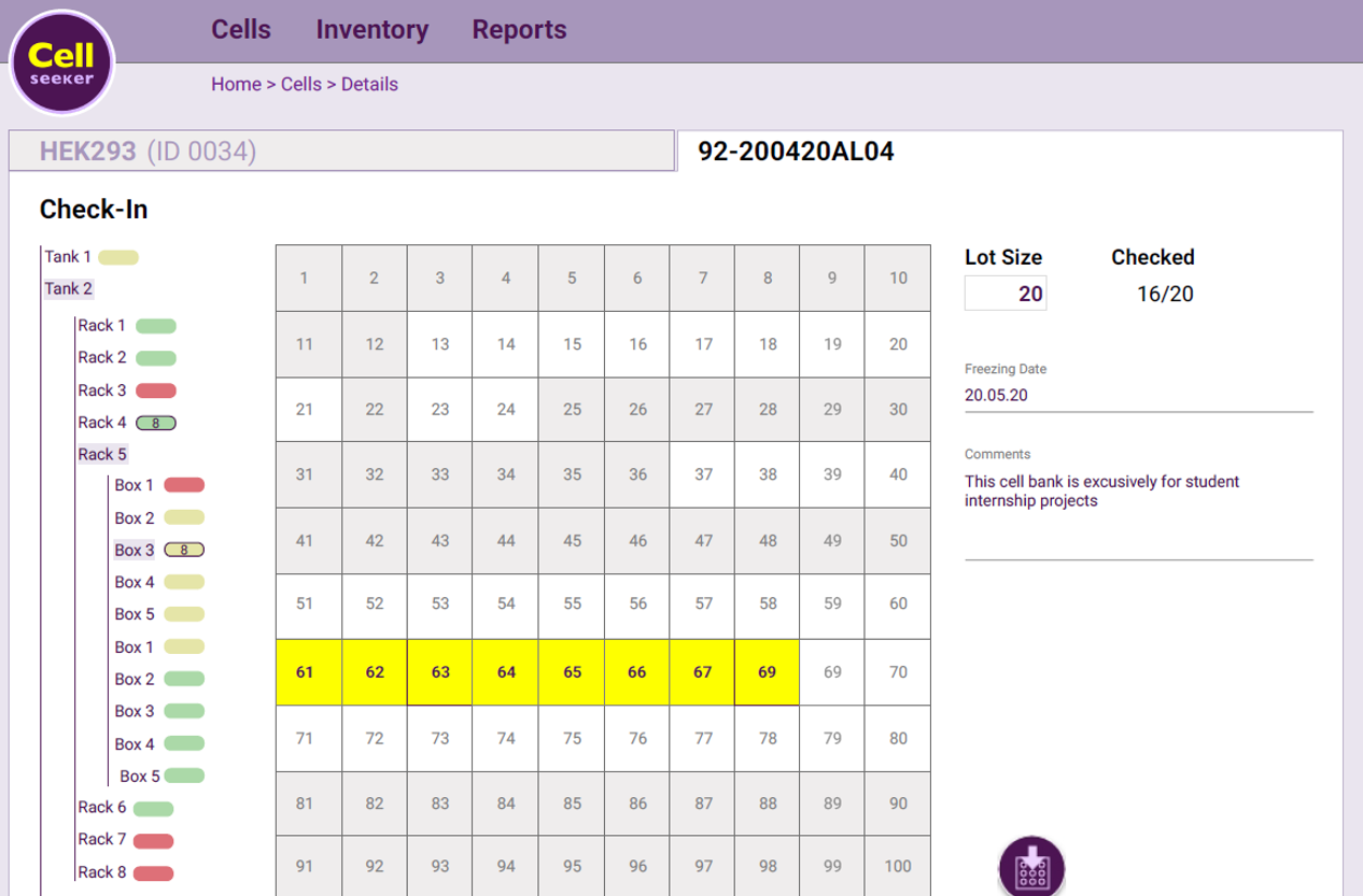 Cellseeker Inventory – Cell Banking at your Fingertips